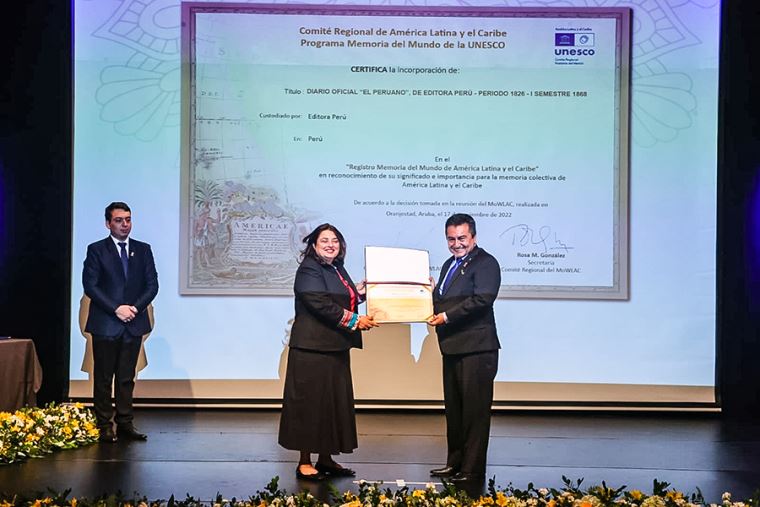 El Peruano recibió certificado de Memoria del Mundo de la Unesco ...